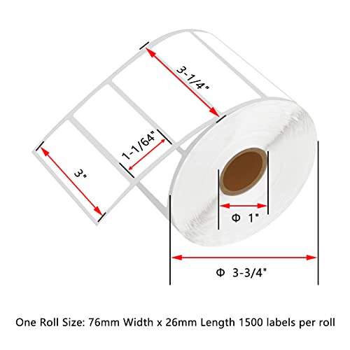 NineLeaf 1 Roll Compatible for Brother RDS04U1 RD-S04U1 Removable File Folder White Paper Labels Address Barcodes Label 3"(76mm) x 1-1/64"(26mm) for TD-4000 TD-4100N Thermal Printer (1500 labels/roll)