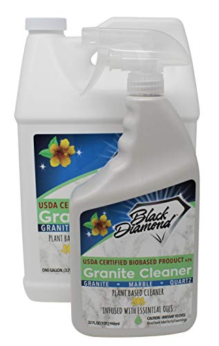 Black Diamond Stoneworks Granite Counter Cleaner: USDA Certified BIOBASED- Safe for Granite, Quartz, Marble, Travertine, Countertops. 1-Quart / 1-Gallon