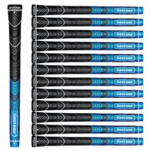 geoleap golf grips set of 13- cord rubber compound material, hybrid golf club grips, all weather performance.(blue, standard)