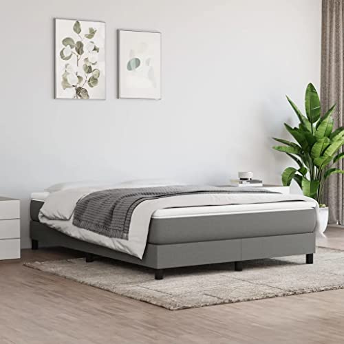 vidaXL Box Spring Bed Frame Home Indoor Bedroom Bed Accessory Wooden Upholstered Double Bed Base Furniture Dark Gray 59.8"x79.9" Queen Fabric