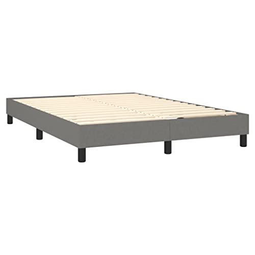 vidaXL Box Spring Bed Frame Home Indoor Bedroom Bed Accessory Wooden Upholstered Double Bed Base Furniture Dark Gray 59.8"x79.9" Queen Fabric