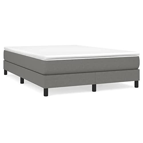 vidaXL Box Spring Bed Frame Home Indoor Bedroom Bed Accessory Wooden Upholstered Double Bed Base Furniture Dark Gray 59.8"x79.9" Queen Fabric