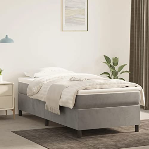 vidaXL Box Spring Bed Frame Home Indoor Bed Accessory Bedroom Upholstered Single Bed Base Furniture Light Gray 39.4"x79.9" Twin XL Velvet