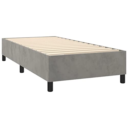 vidaXL Box Spring Bed Frame Home Indoor Bed Accessory Bedroom Upholstered Single Bed Base Furniture Light Gray 39.4"x79.9" Twin XL Velvet