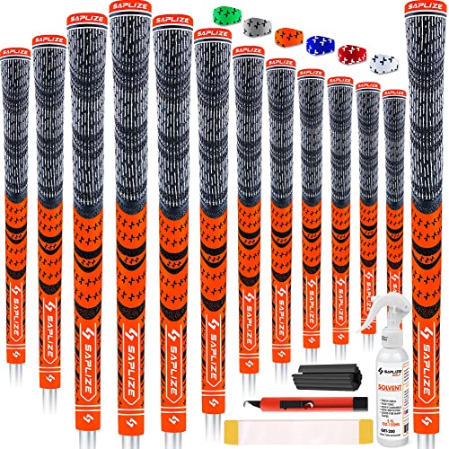 SAPLIZE Multi Compound Golf Grips, Deluxe Kit(13 Grips with Solvent Kit), Hybrid Golf Club Grips, Fluorescent Orange CL03S Series