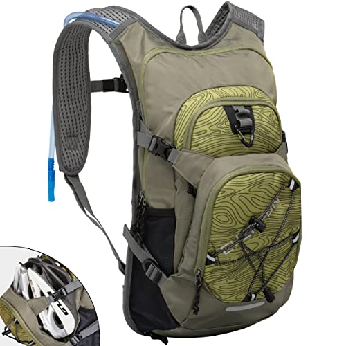 EVERFUN 2L Water Bladder Hydration Backpack BPA Free Lightweight Insulation Hiking Pack Tactical Backpack Women Men Hydration Day Rucksack for Cycling, Climbing, Camping, Green