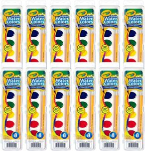 crayola washable watercolors, 12 paint sets for kids, school supplies bulk, 8 vibrant colors