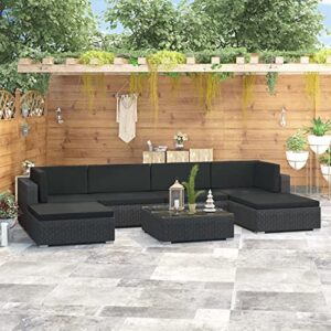 vidaxl 7 piece garden lounge set with cushions poly rattan black