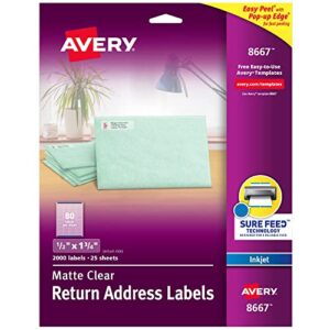 avery clear easy peel return address labels 1/2″ x 1-3/4″, pack of 2,000 (8667)