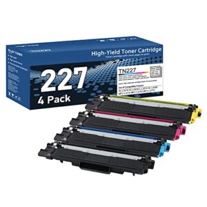 tn227 4-pack high yield toner cartridge set tn227bk, tn227c, tn227m, tn227y, compatible replacement for brother tn227 tn-227 toner hl-l3270cdw mfc-l3770cdw mfc-l3750cdw hl-l3290cdw hl-l3210cw printer