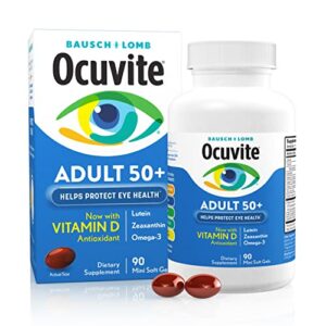 ocuvite eye vitamin & mineral supplement, contains zinc, vitamins c, e, omega 3, lutein, & zeaxanthin, 90 softgels (packaging may vary)