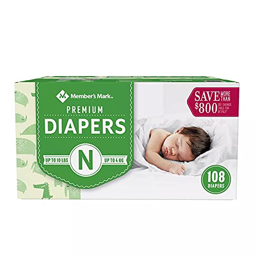 Members Mark Members Mark Premium Baby Diapers, Newborn Size 10 Pounds, 108 Count