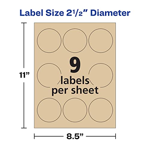 Avery 2.5" Round Labels -- Make Homemade Jar Labels, Gift Tags and Thank You Tags, 225 Kraft Brown Labels (22808)