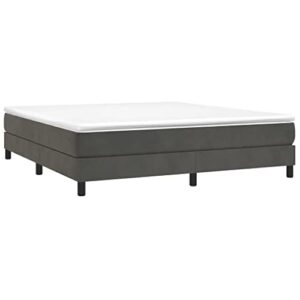 vidaXL Box Spring Bed Frame Home Indoor Bedroom Bed Accessory Wooden Upholstered Double Bed Base Furniture Dark Gray 76"x79.9" King Velvet