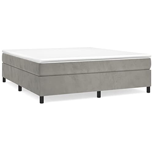 vidaXL Box Spring Bed Frame Home Indoor Bed Accessory Bedroom Upholstered Double Bed Base Furniture Light Gray 76"x79.9" King Velvet