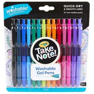 crayola colored gel pens for kids and adult coloring, washable pens medium point, 14 count