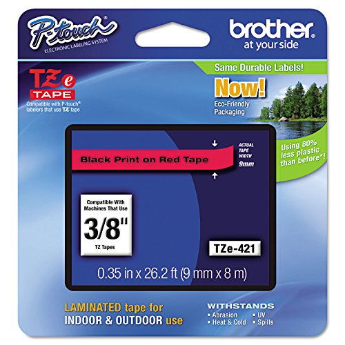 Brother Tze421 Tze Standard Adhesive Laminated Labeling Tape, 3/8-Inch W, Black On Red