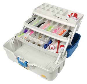 plano ready-set-fish 3-tray tackle box with tackle, aqua blue/tan, one size