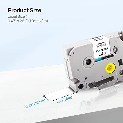 HALLOLUX Compatible Label Tape Replacement for Brother P-Touch TZe-231 TZe231 TZe-231S use with Label Maker PT-D400 PT-D600 PT-H300 PT-P700, Black on White, 0.47 Inch (12mm) x 26.2 Feet (8m), 6-Pack