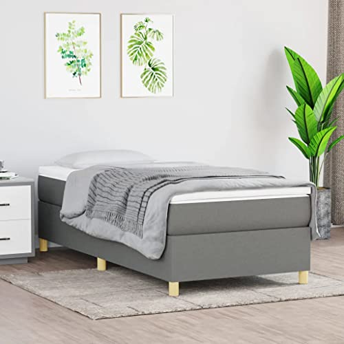 vidaXL Box Spring Bed Frame Home Indoor Bed Accessory Bedroom Upholstered Single Bed Base Furniture Dark Gray 39.4"x74.8" Twin Fabric