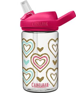 eddy+ kids bpa-free water bottle with straw, 14oz, hearts