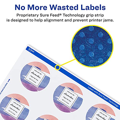 Avery Matte White Round Labels with Sure Feed, 1-2/3" diameter, 1,000 Matte White Printable Labels