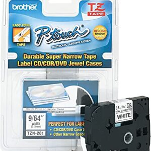 Brother Tzen201 Tz Super-Narrow Non-Laminated Tape for P-Touch Labeler, 1/8-Inch W, Black On White