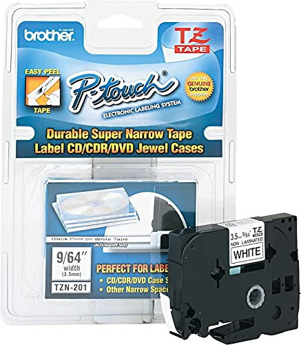 Brother Tzen201 Tz Super-Narrow Non-Laminated Tape for P-Touch Labeler, 1/8-Inch W, Black On White