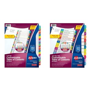 avery 31-tab dividers for 3 ring binders, 1 set (11846) & 12-tab dividers for 3 ring binders, customizable table of contents, multicolor tabs, 1 set (11847)