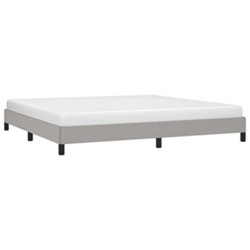 vidaXL Bed Frame Home Indoor Bedroom Bed Accessory Wooden Fabric Upholstered Double Bed Base Furniture Light Gray 76"x79.9" King Fabric