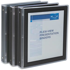 avery flexi-view 3 ring binder, 1 inch round rings, 3 black binders (17686)