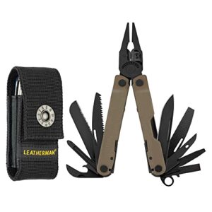 leatherman, rebar multitool with premium replaceable wire cutters and saw, coyote tan with nylon sheath