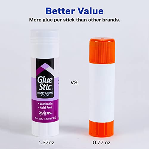 Avery Glue Stic, Disappearing Purple, Washable, Non-Toxic, 1.27oz, 6 Glue Sticks, 2-Pack, 12 Total (10222)