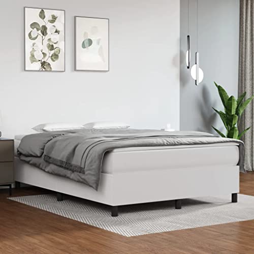 vidaXL Box Spring Bed Frame Home Indoor Bed Accessory Bedroom Upholstered Double Bed Base Furniture White 59.8"x79.9" Queen Faux Leather