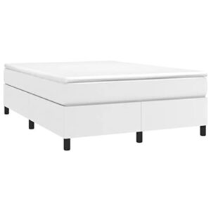 vidaXL Box Spring Bed Frame Home Indoor Bed Accessory Bedroom Upholstered Double Bed Base Furniture White 59.8"x79.9" Queen Faux Leather