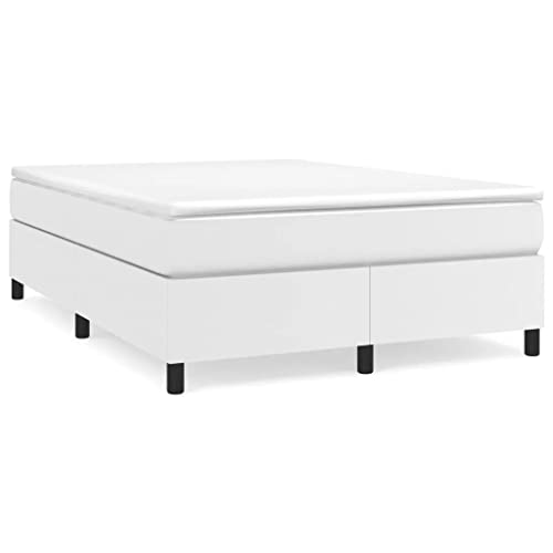 vidaXL Box Spring Bed Frame Home Indoor Bed Accessory Bedroom Upholstered Double Bed Base Furniture White 59.8"x79.9" Queen Faux Leather