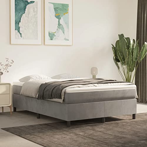 vidaXL Box Spring Bed Frame Home Indoor Bed Accessory Bedroom Upholstered Double Bed Base Furniture Light Gray 53.9"x74.8" Full Velvet