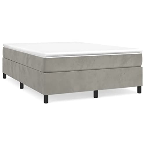 vidaXL Box Spring Bed Frame Home Indoor Bed Accessory Bedroom Upholstered Double Bed Base Furniture Light Gray 53.9"x74.8" Full Velvet