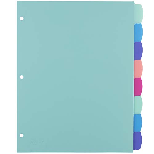 Avery Durable View 3 Ring Binder, 1-1/2 Inch Slant Rings, 1 Pink Binder (17833) & Durable Plastic 8-Tab Write & Erase Big Tab Dividers for 3 Ring Binders, Pastel Brights (16271)