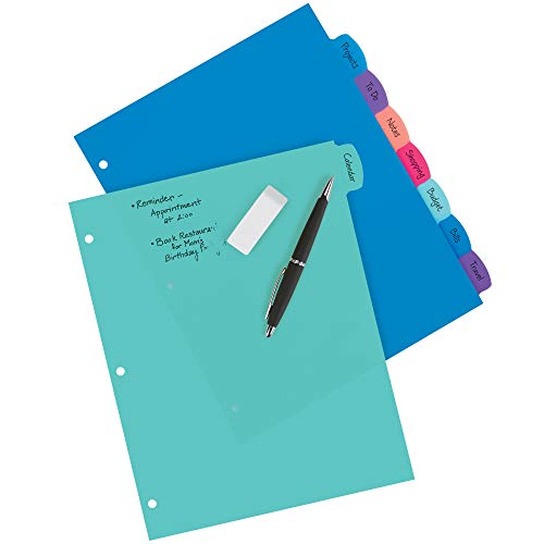 Avery Durable View 3 Ring Binder, 1-1/2 Inch Slant Rings, 1 Pink Binder (17833) & Durable Plastic 8-Tab Write & Erase Big Tab Dividers for 3 Ring Binders, Pastel Brights (16271)