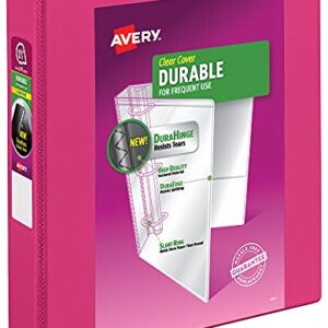 Avery Durable View 3 Ring Binder, 1-1/2 Inch Slant Rings, 1 Pink Binder (17833) & Durable Plastic 8-Tab Write & Erase Big Tab Dividers for 3 Ring Binders, Pastel Brights (16271)