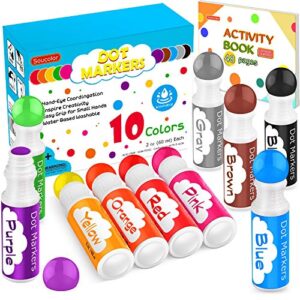 washable dot markers for toddlers kids preschool, 10 colors 2 oz kids markers set with 48 pages tearable activity book for toddler arts and crafts kits supplies, non-toxic water-based paint dauber