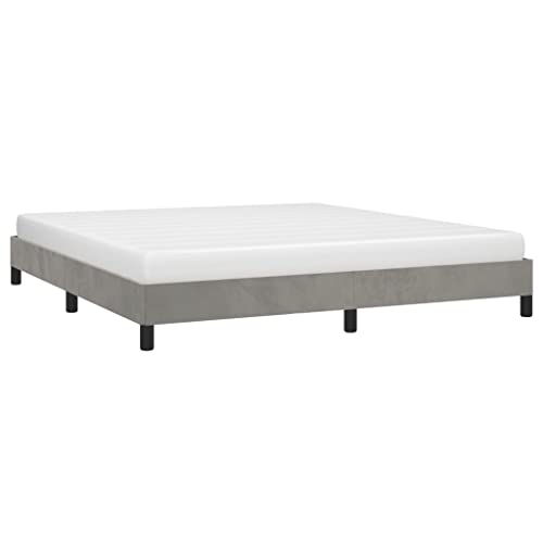 vidaXL Bed Frame Home Indoor Bed Accessory Bedroom Upholstered Wooden Double Bed Base Frame Furniture Light Gray 76"x79.9" King Velvet