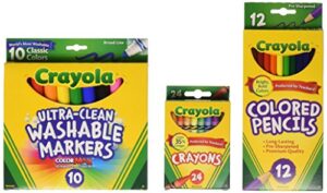 crayola back to school supplies, grades 3-5, ages 7, 8, 9, 10, contains 24 crayola crayons, 10 washable broad line markers, and 12 colored pencils [amazon exclusive]