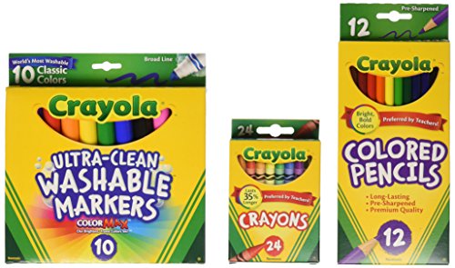 Crayola Back To School Supplies, Grades 3-5, Ages 7, 8, 9, 10, Contains 24 Crayola Crayons, 10 Washable Broad Line Markers, and 12 Colored Pencils [Amazon Exclusive]