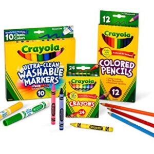 Crayola Back To School Supplies, Grades 3-5, Ages 7, 8, 9, 10, Contains 24 Crayola Crayons, 10 Washable Broad Line Markers, and 12 Colored Pencils [Amazon Exclusive]