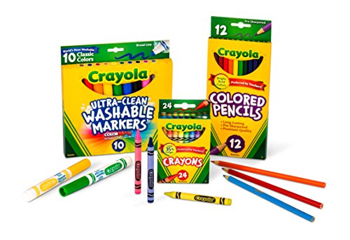 Crayola Back To School Supplies, Grades 3-5, Ages 7, 8, 9, 10, Contains 24 Crayola Crayons, 10 Washable Broad Line Markers, and 12 Colored Pencils [Amazon Exclusive]