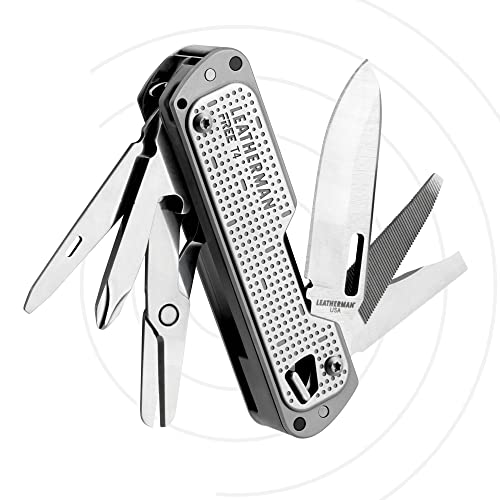 LEATHERMAN, FREE T4 Multitool and EDC Knife with Magnetic Locking and One Hand Accessible, Made in the USA, Stainless