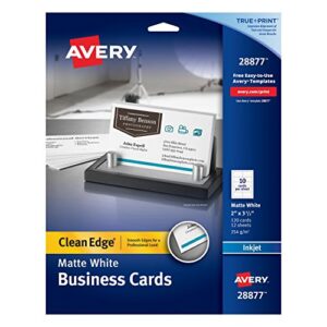 Avery Printable Business Cards, Inkjet Printers, 200 Cards, 2 x 3.5, Clean Edge, Heavyweight, Glossy, White & Two-Side Printable Clean Edge Business Cards for Inkjet Printers, White,Matte,Pack of 120