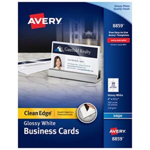 Avery Printable Business Cards, Inkjet Printers, 200 Cards, 2 x 3.5, Clean Edge, Heavyweight, Glossy, White & Two-Side Printable Clean Edge Business Cards for Inkjet Printers, White,Matte,Pack of 120